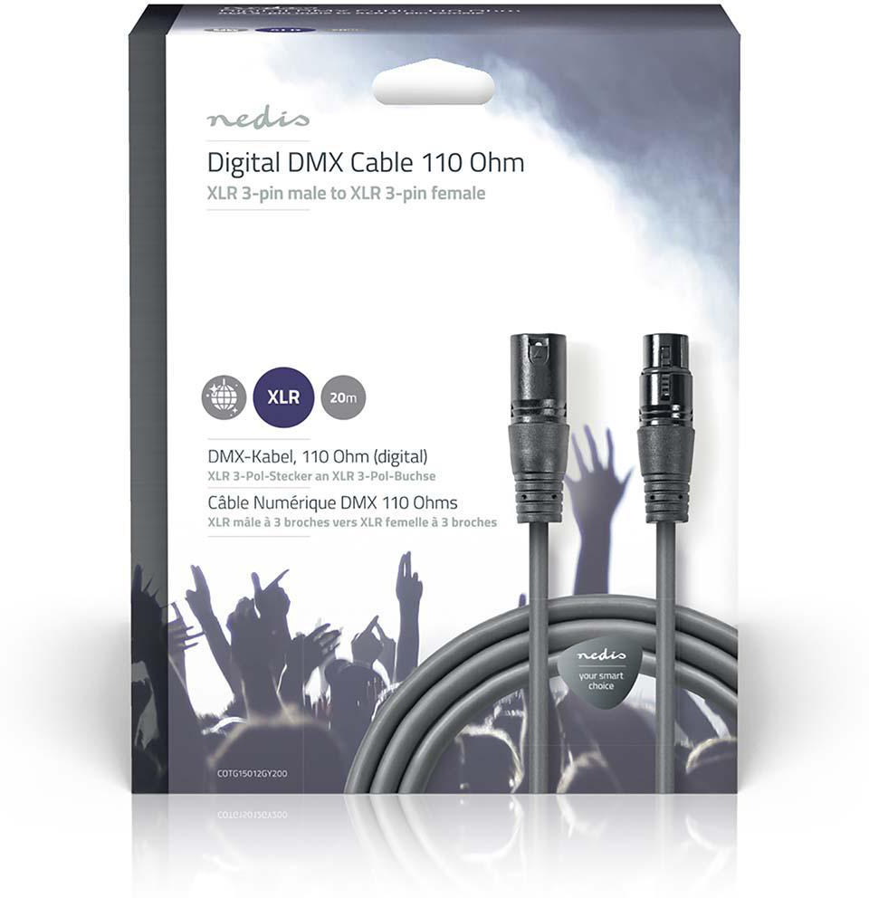 Cable Adaptador DMX - XLR 3 pines macho - XLR 3 pines hembra - Niquelado - 20.0 m - Redondo ...