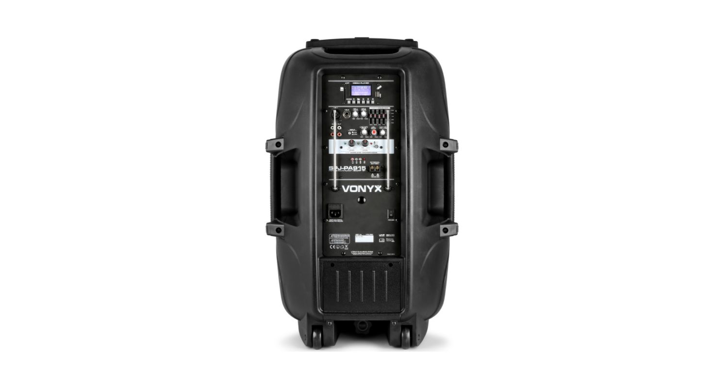 VonyX SPJ-PA915 Bafle movil activo ABS 15" 2 micros VHF/USB/MP3 - DJMania
