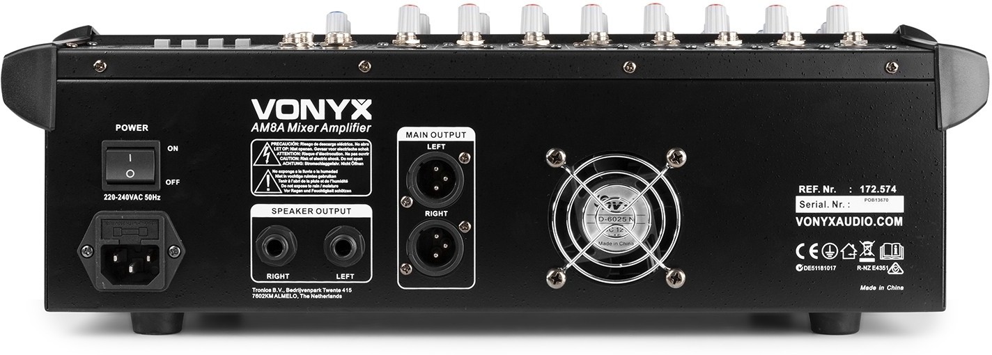 Vonyx AM8A Mezclador de 8 canales con amplificador DSP/BT/SD/USB/MP3 ...