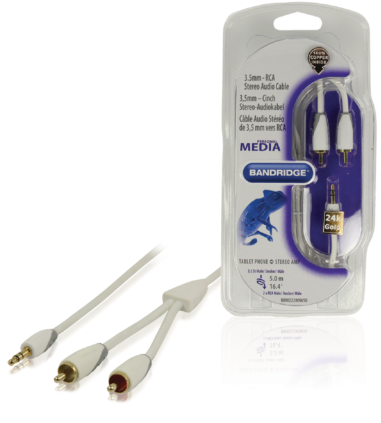 Cable de Audio Estéreo 3.5 mm Macho - 2x RCA Macho Blanco - Bandridge ...