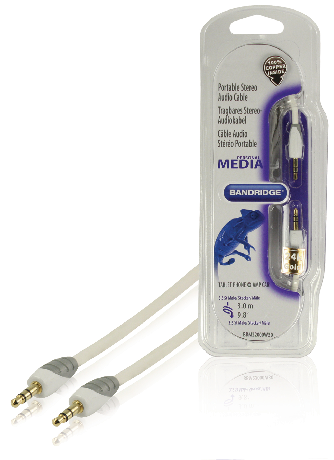 Cable de audio estéreo portátil de 3.00 m - Bandridge BBM22000W30 - DJMania