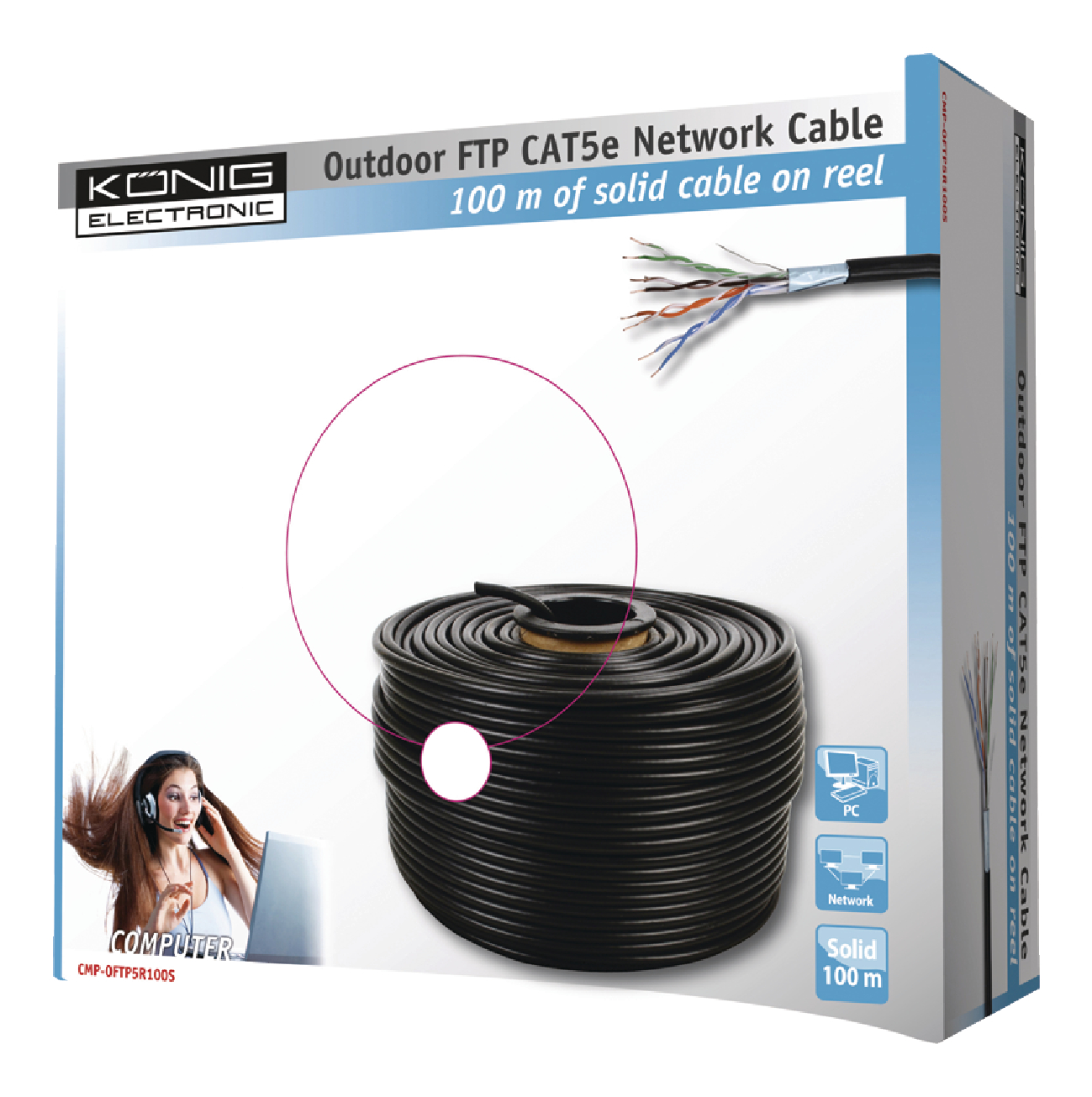Cable FTP CAT5e en bobina de 100 m para uso en exterior - DJMania