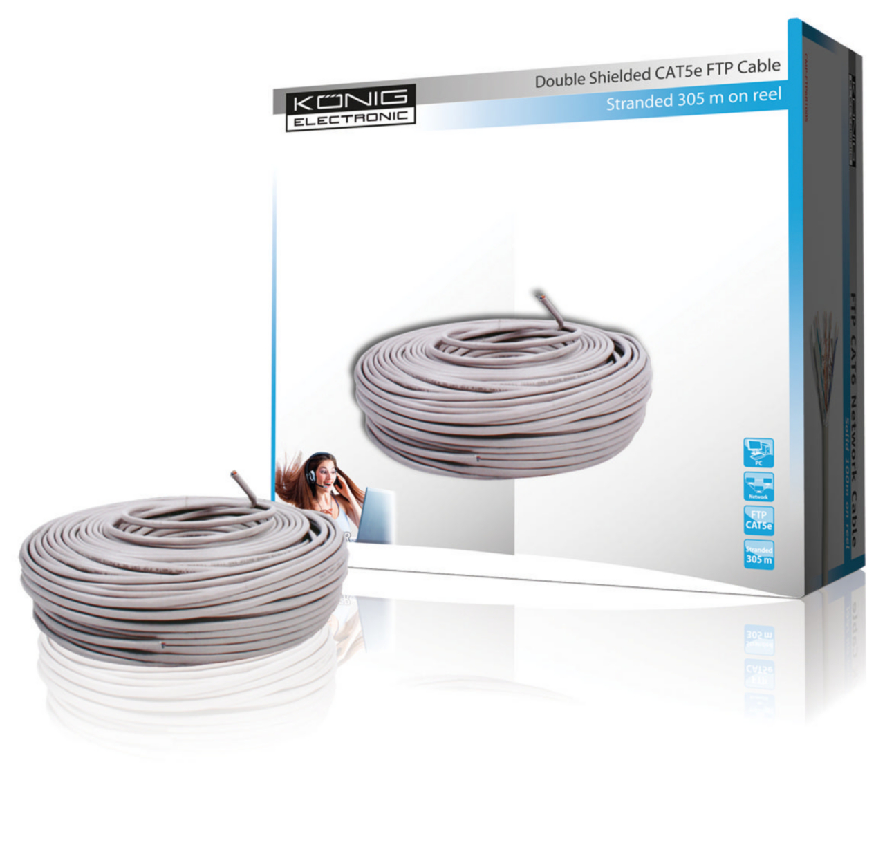 Cable SFTP CAT5E par trenzado en bobina de 305 m - König CMP-SFTP5R305 ...