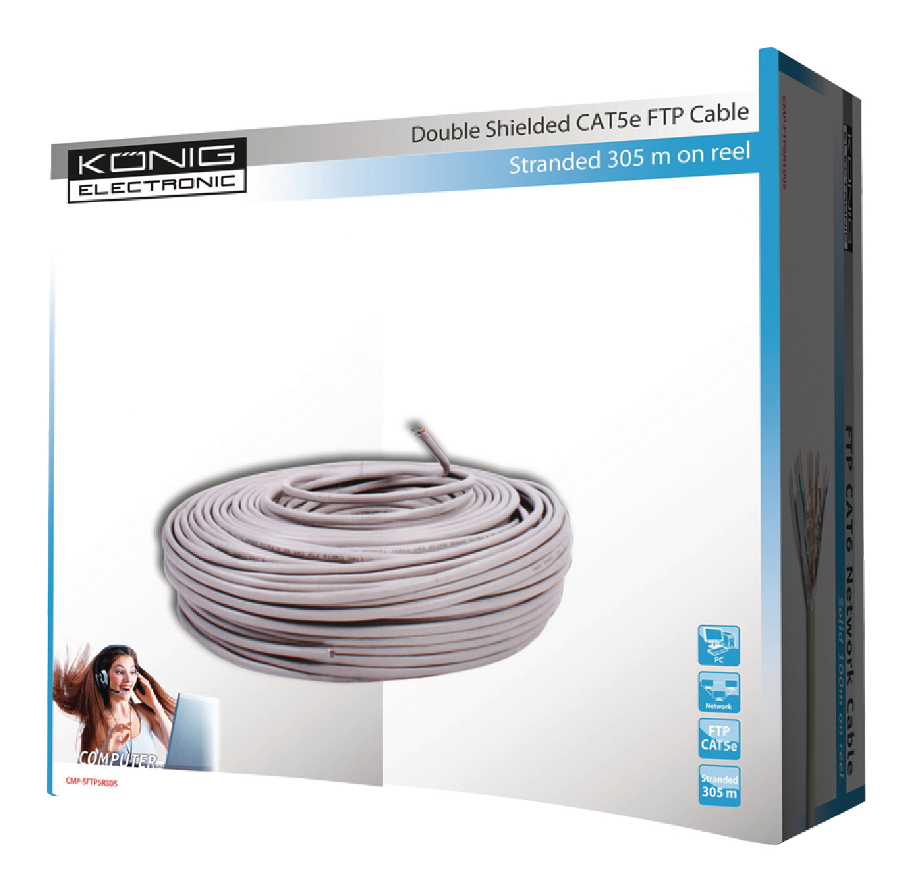 Cable SFTP CAT5E par trenzado en bobina de 305 m - König CMP-SFTP5R305 ...